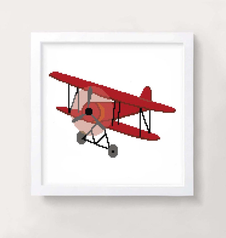 Red Airplane cross stitch pattern Vintage Biplane Plane cross | Etsy