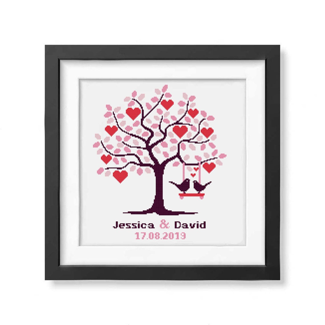 Tree of Life Wedding Cross Stitch Pattern, Personalized Mr & Mrs (PDF ...