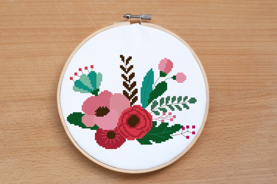 Flowers cross stitch pattern PDF Floral cross stitch Modern | Etsy