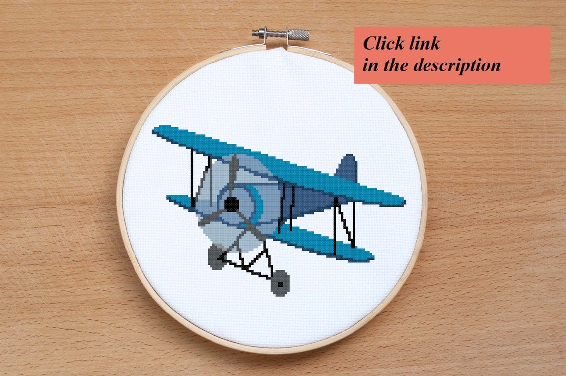 Red Airplane Cross Stitch Pattern PDF Vintage Biplane Plane | Etsy