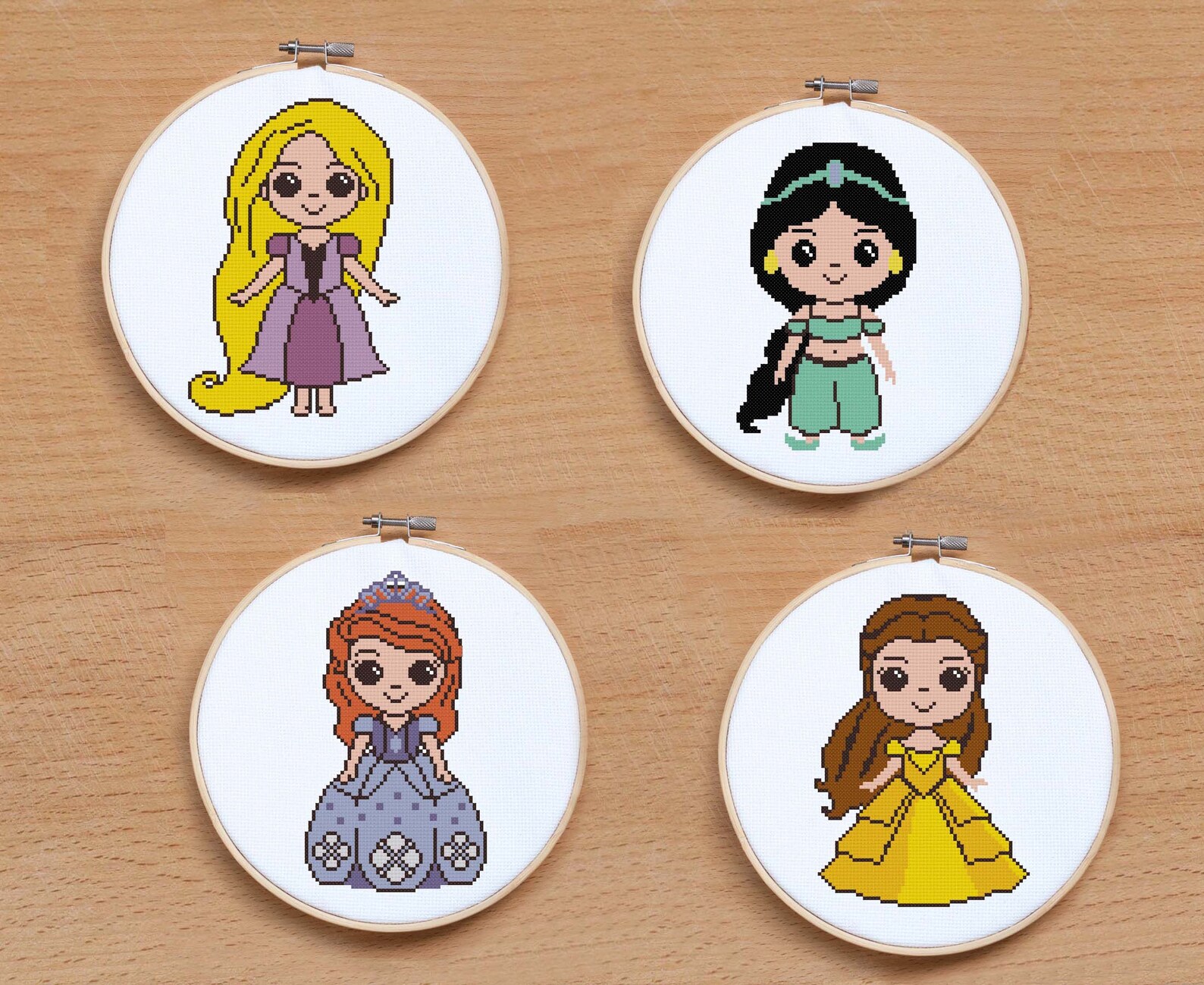 Princess Cross Stitch Pattern PDF Rapunzel Jasmine Belle Sofia | Etsy