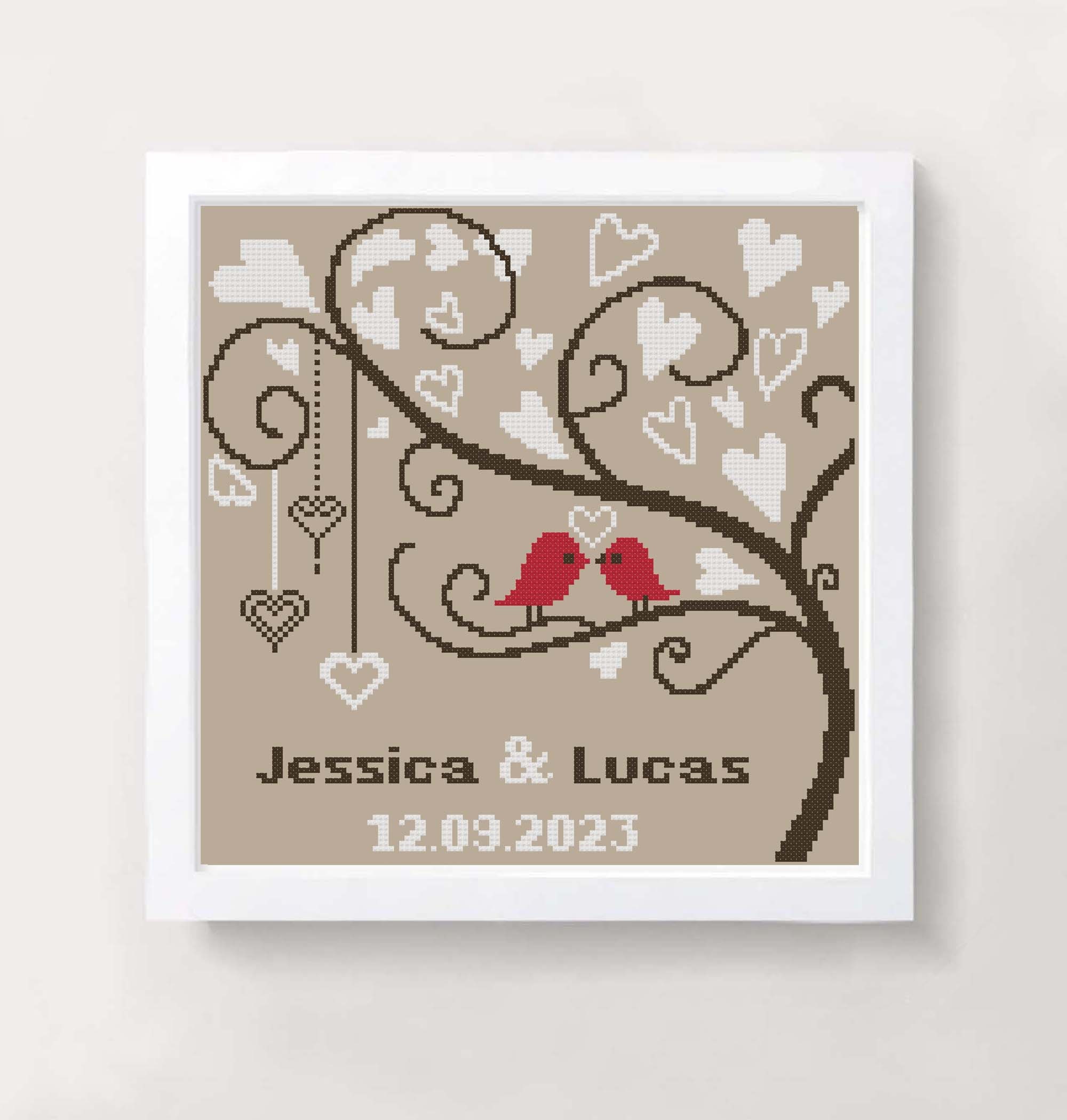Tree of Life Wedding Cross Stitch Pattern: Customizable Bird Design ...