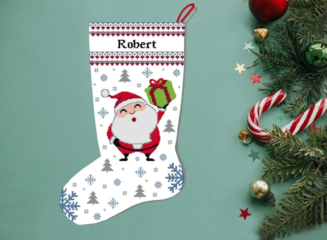 Personalized Christmas Stocking Cross Stitch Pattern, Santa Claus Cross ...