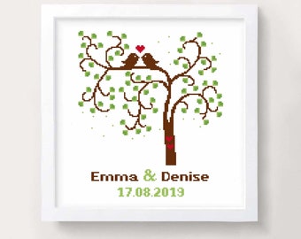Tree of Life Wedding Cross Stitch Pattern Mr and Mrs Personalized ...
