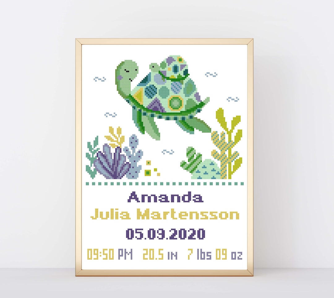 Baby Cross Stitch Pattern Sea Turtle Animal Cross Stitch Girl Boy Birth ...