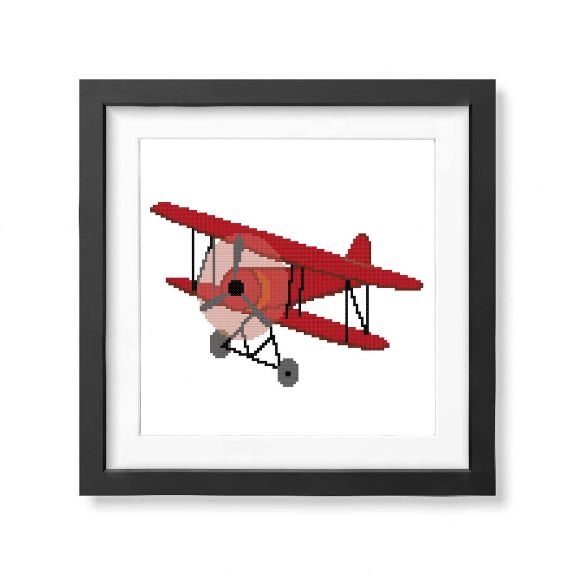 Red Airplane Cross Stitch Pattern PDF Vintage Biplane Plane | Etsy