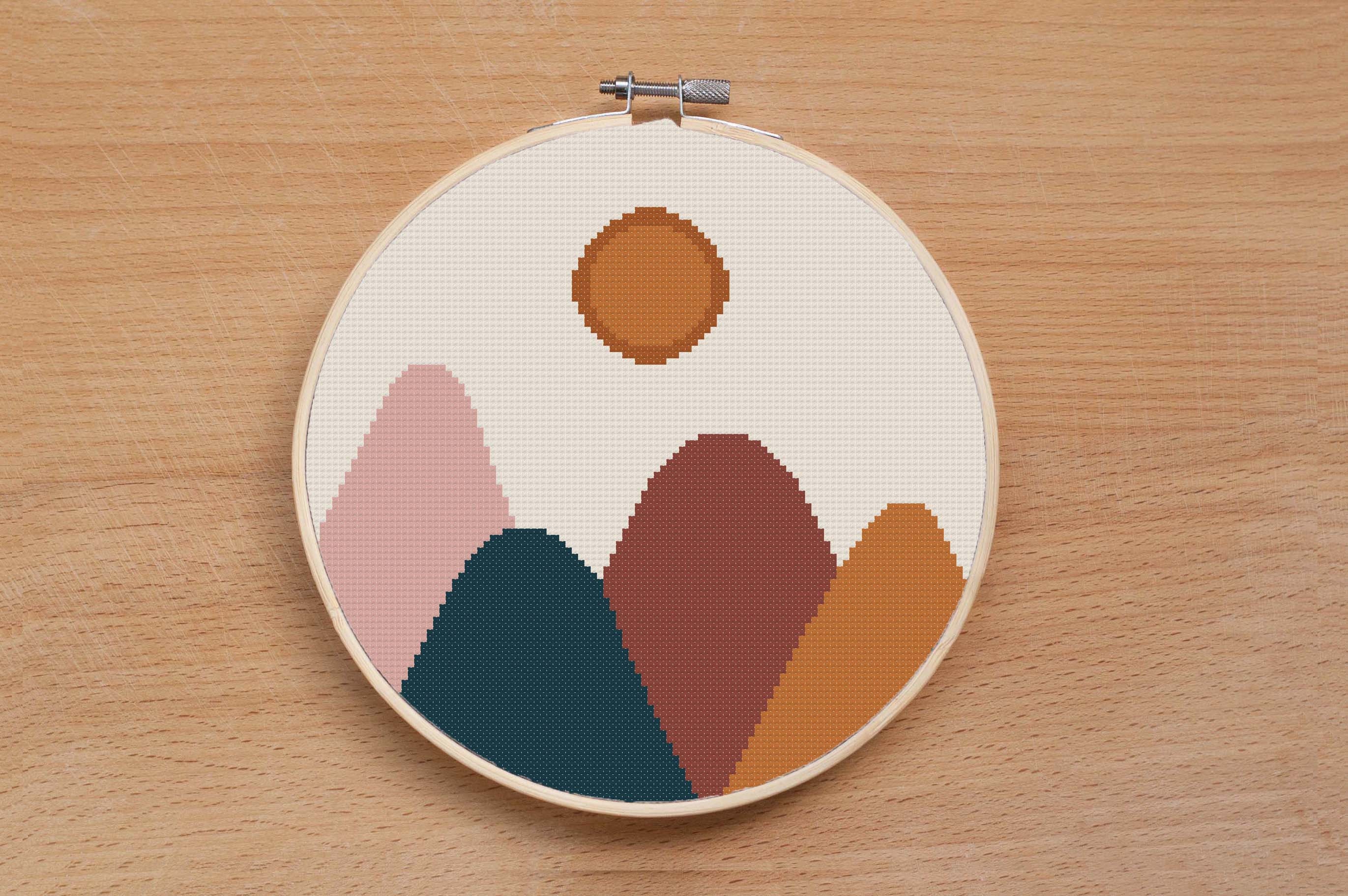 Boho Landscape cross stitch pattern line art modern cross | Etsy