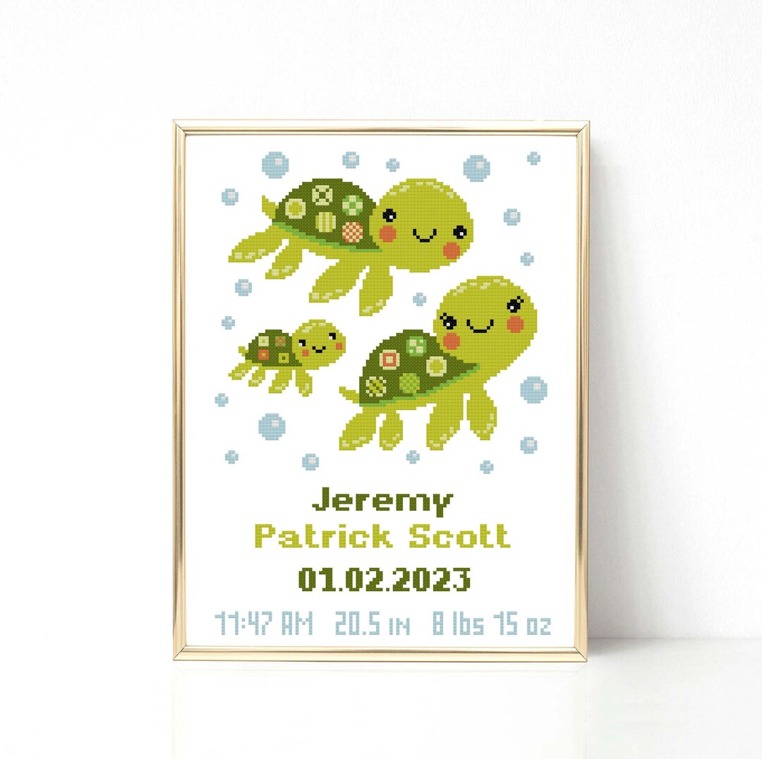 Sea Turtle Family Cross Stitch Pattern: Birth Announcement Nursery ...