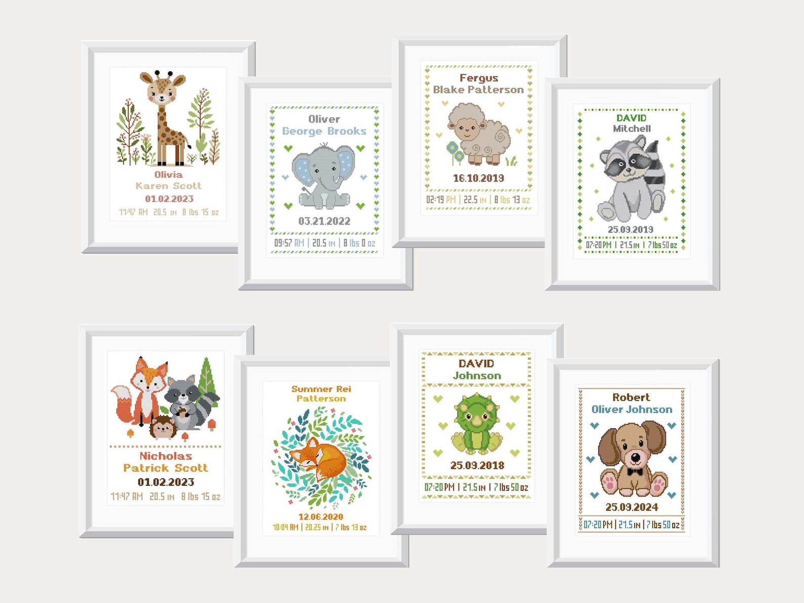 Personalized Animal Birth Announcement Cross Stitch Pattern (PDF) - Etsy