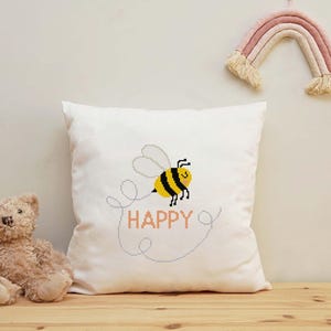 Cute Bee Cross Stitch Pattern - "be Happy" Motivational DIY Embroidery ...