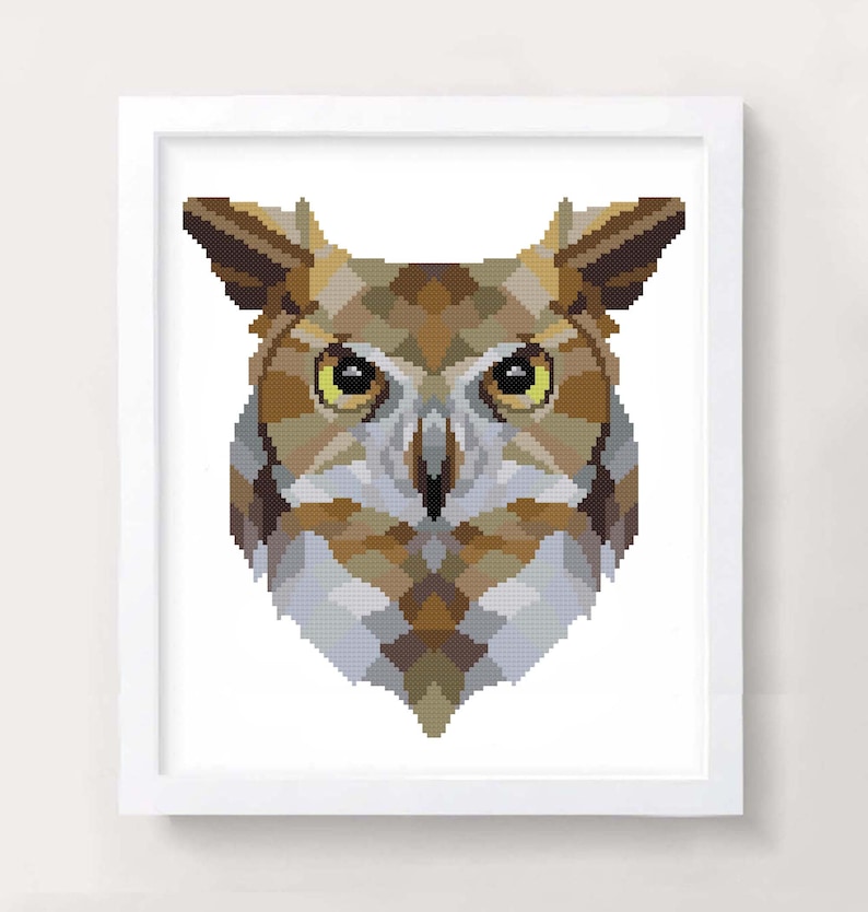 Geometric Owl сross Stitch Pattern PDF Birds Cross Stitch - Etsy