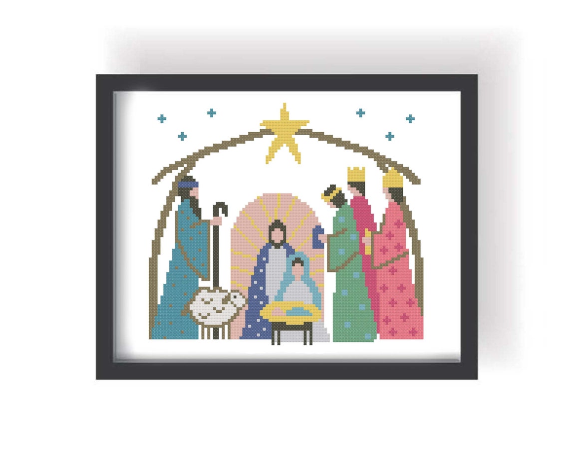 Nativity Scene Cross Stitch Pattern: Silent Night Christmas Decor (PDF ...