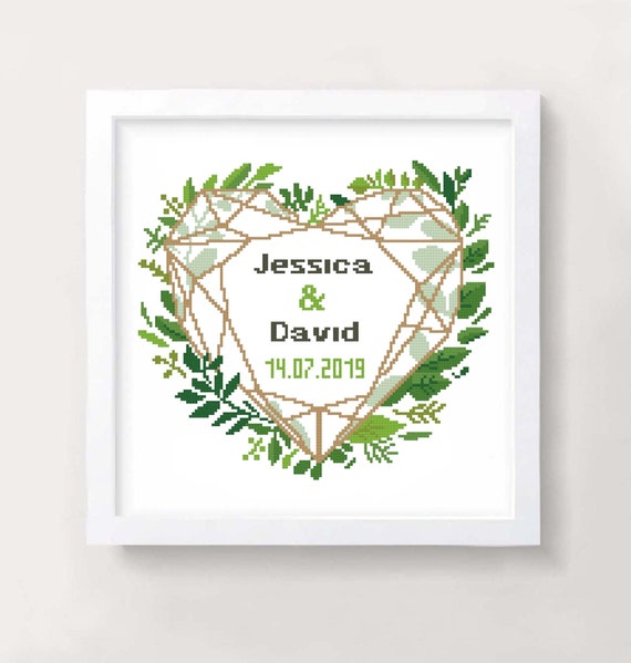 Wedding Cross Stitch Pattern PDF Personalized Heart Cross - Etsy