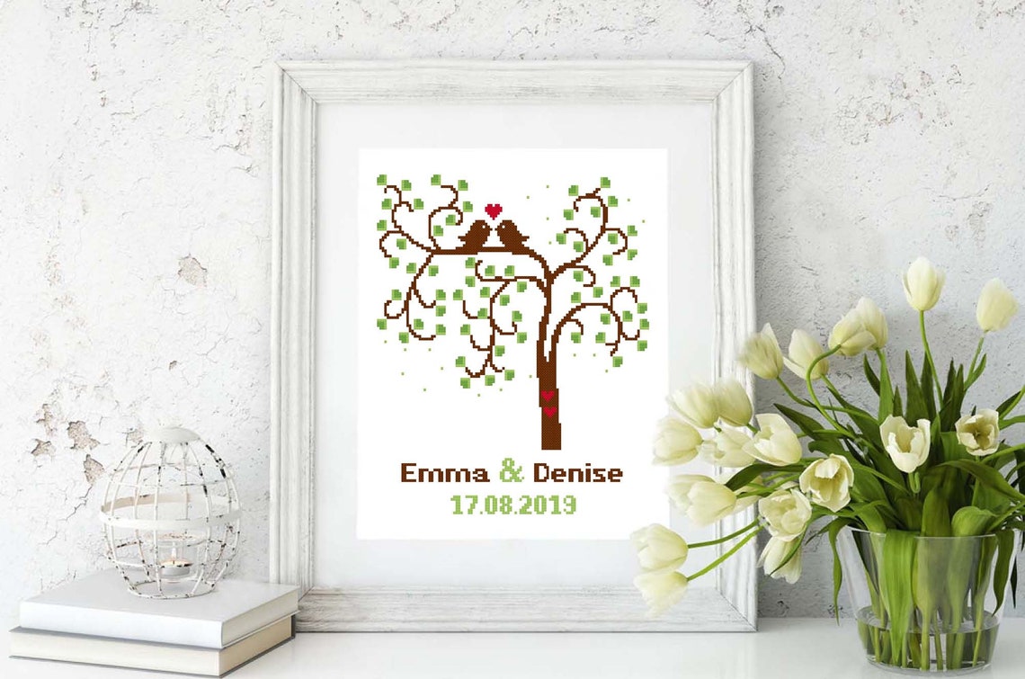 Tree of Life Wedding Cross Stitch Pattern: Customizable Bird Design ...