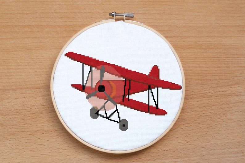 Red Airplane cross stitch pattern Vintage Biplane Plane cross | Etsy
