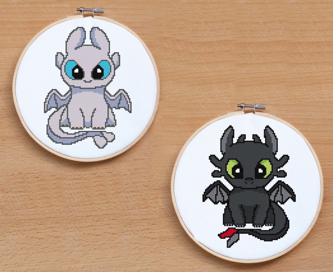 Toothless Cross Stitch Pattern, Light Fury Cross Stitch, How to Train ...
