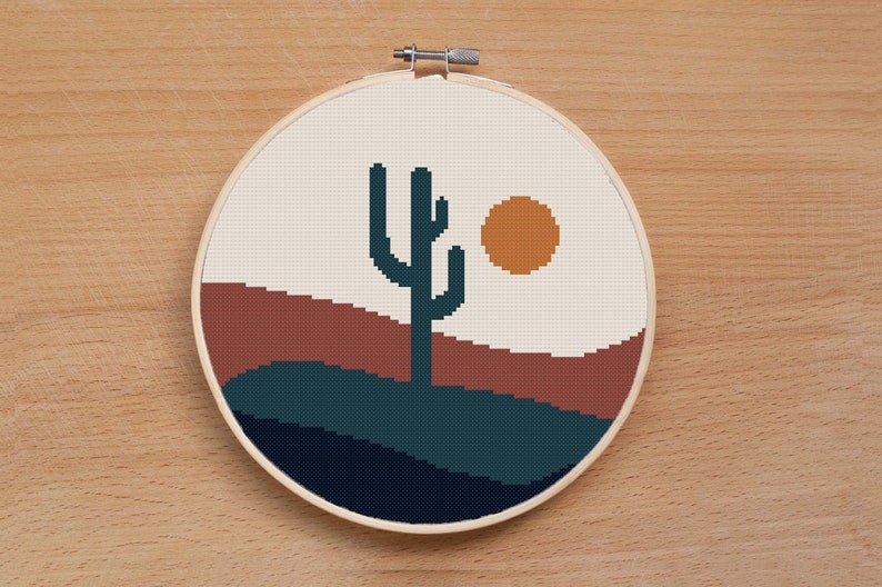 Boho Landscape Cross Stitch Pattern Line Art Modern Cross - Etsy