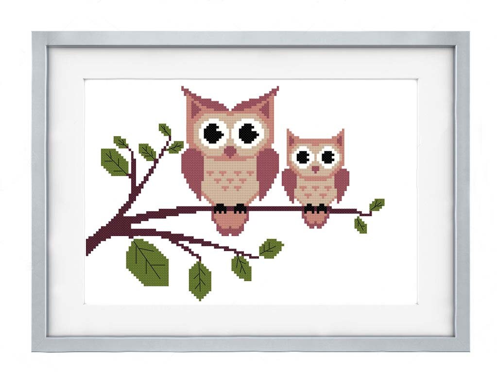 Cute Owls Cross Stitch Pattern PDF Easy Modern Mama & Baby | Etsy