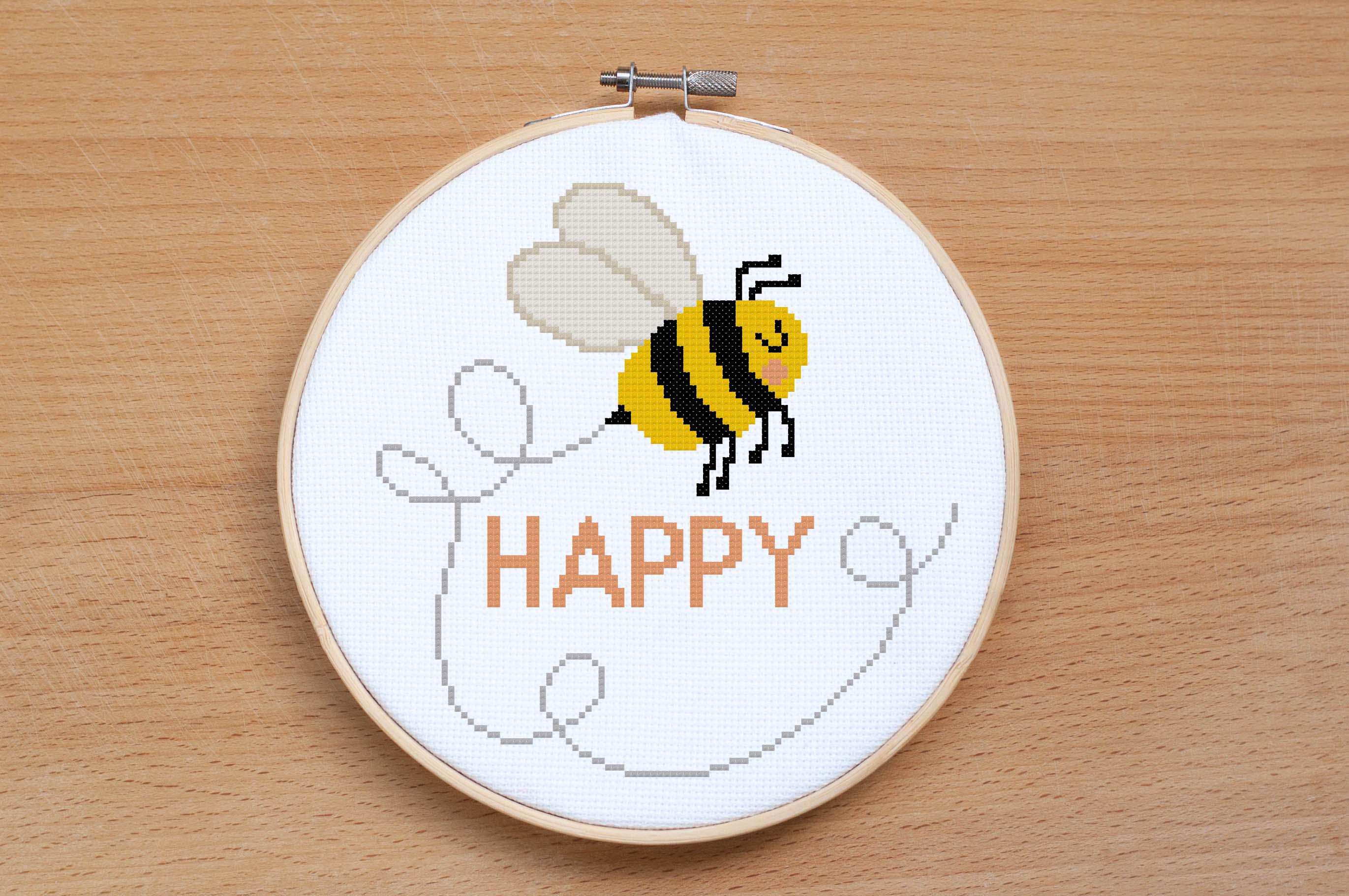 Cute Bee Cross Stitch Pattern - "be Happy" Motivational DIY Embroidery ...