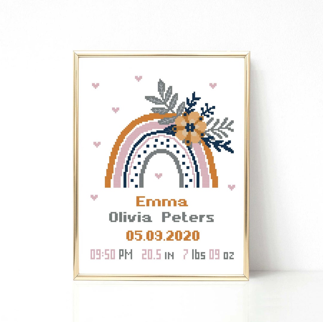 Rainbow Baby Cross Stitch Pattern Girl Birth Announcement Modern Cross ...