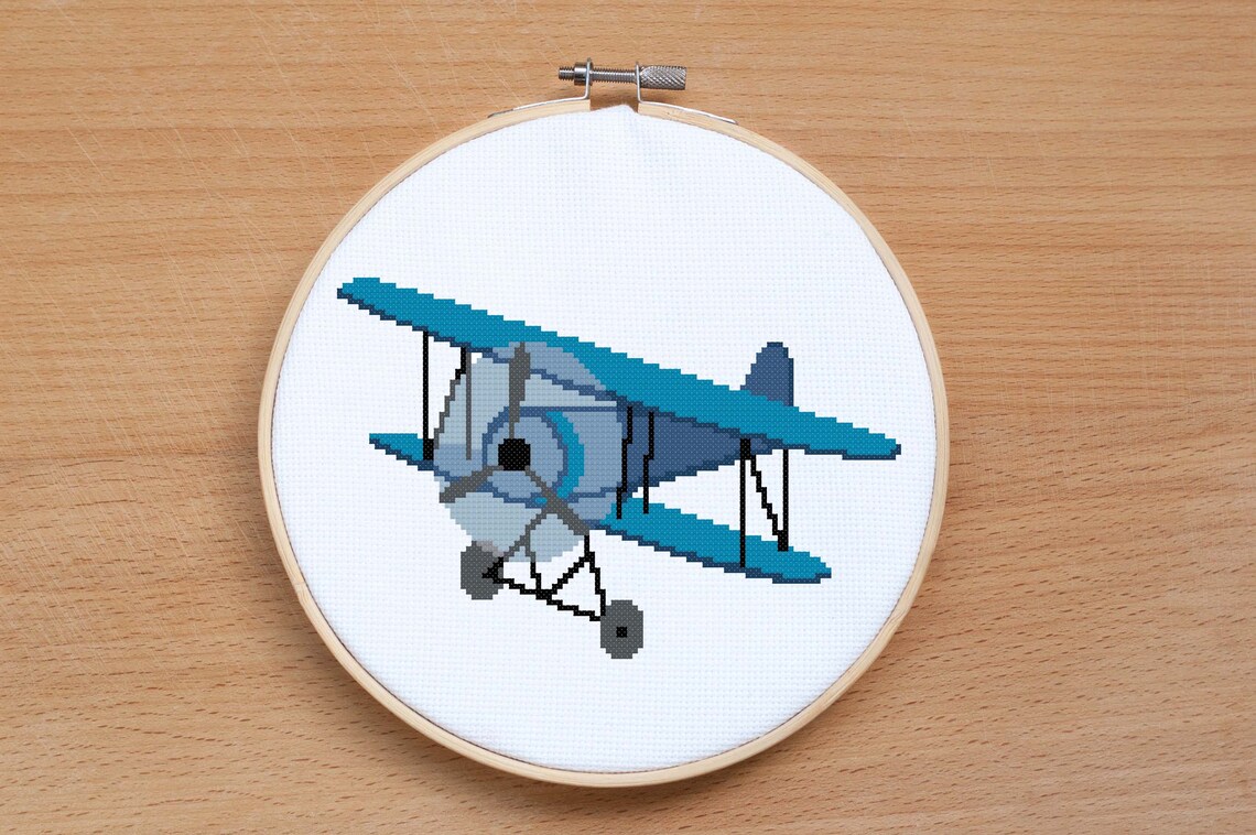 Blue Airplane Cross Stitch Pattern Vintage Biplane Plane Cross - Etsy UK