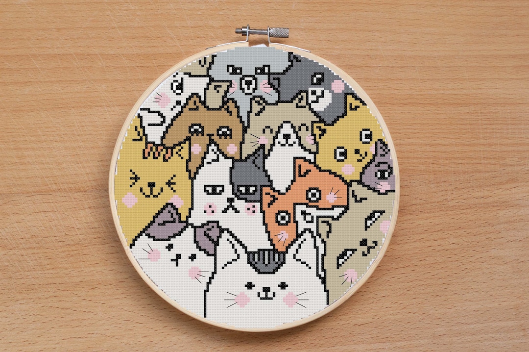 Funny Cats Cross Stitch Pattern Kitten Cat Modern Cross Stitch Animal ...