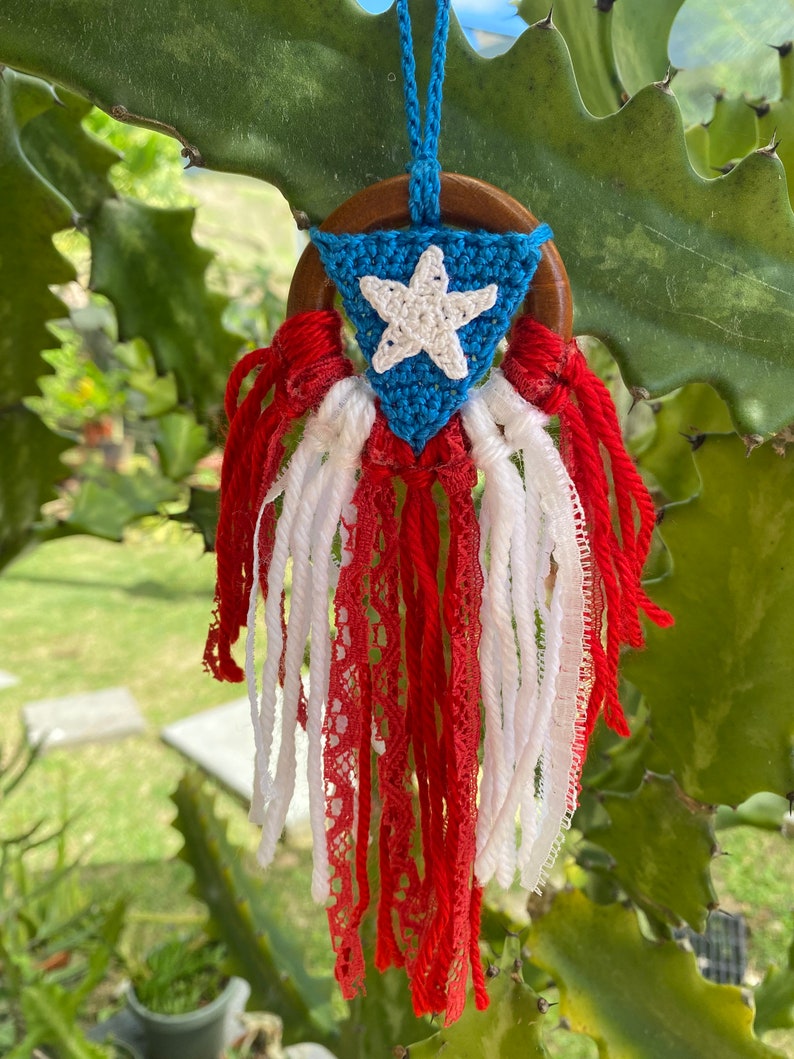 Mini Puerto Rico Flag Crochet Dream Catcher / Wood Ring - Etsy