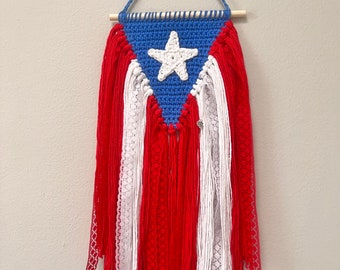 Mini Puerto Rico Flag Crochet Dream Catcher / Wood Ring - Etsy