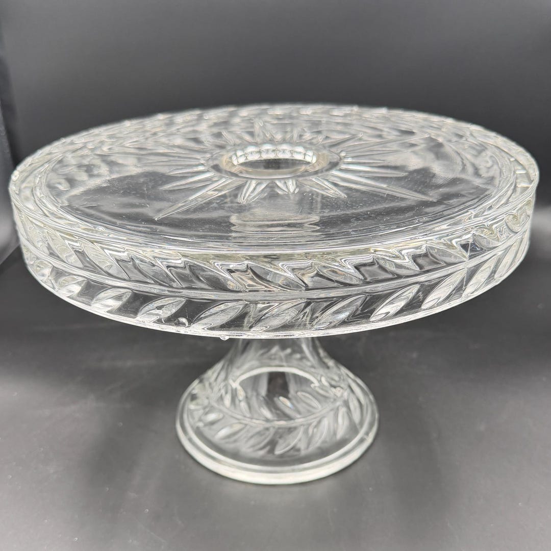 Vintage Indiana Glass Cake Stand | Willow Clear Leaf Design - Etsy