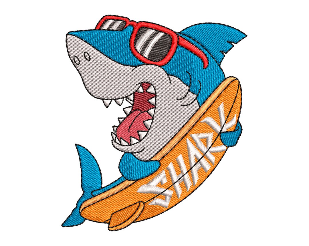 Shark Surf Embroidery Design - 5 SIZES - Etsy
