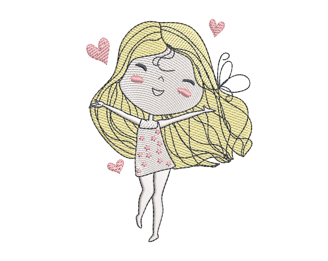 Cute Girl Embroidery Design #2 - 3 SIZES - Etsy