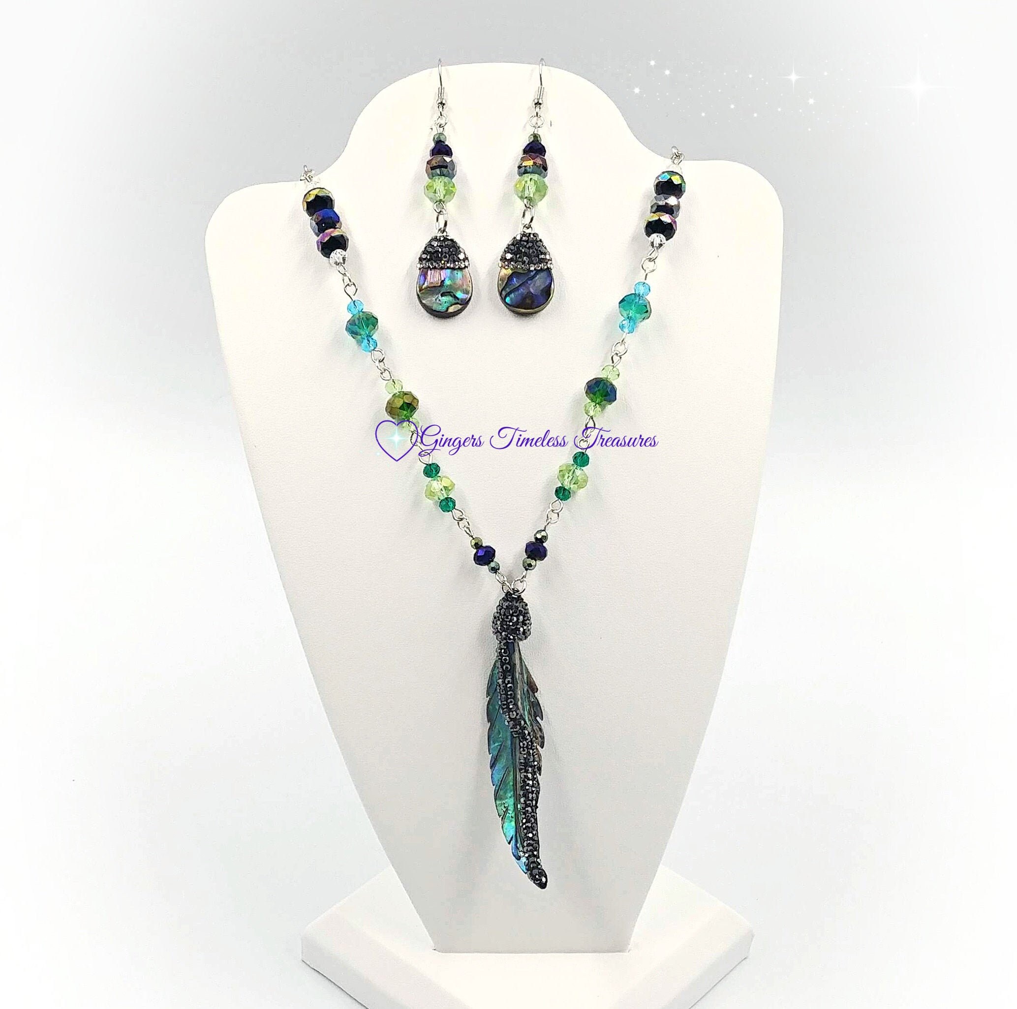 Abalone Feather Necklace Silver & Abalone Earrings Dangle Shell Jewelry ...