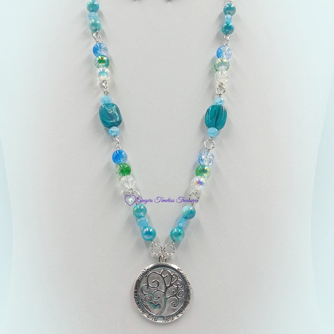 Mom Tree of Life Necklace and Earrings, Teal Beaded Tree of Life and ...