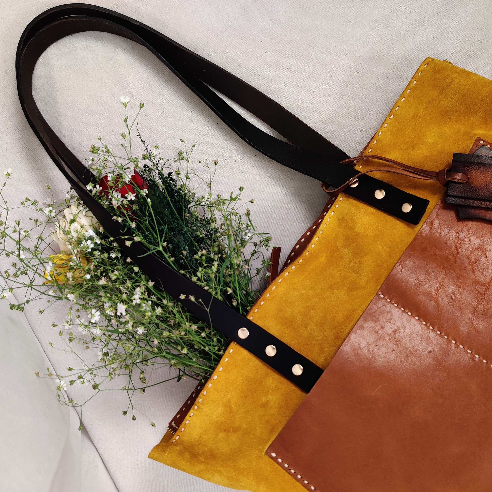 Brown Suede Leather Tote Bag For Women Slouchy Leather Handbag