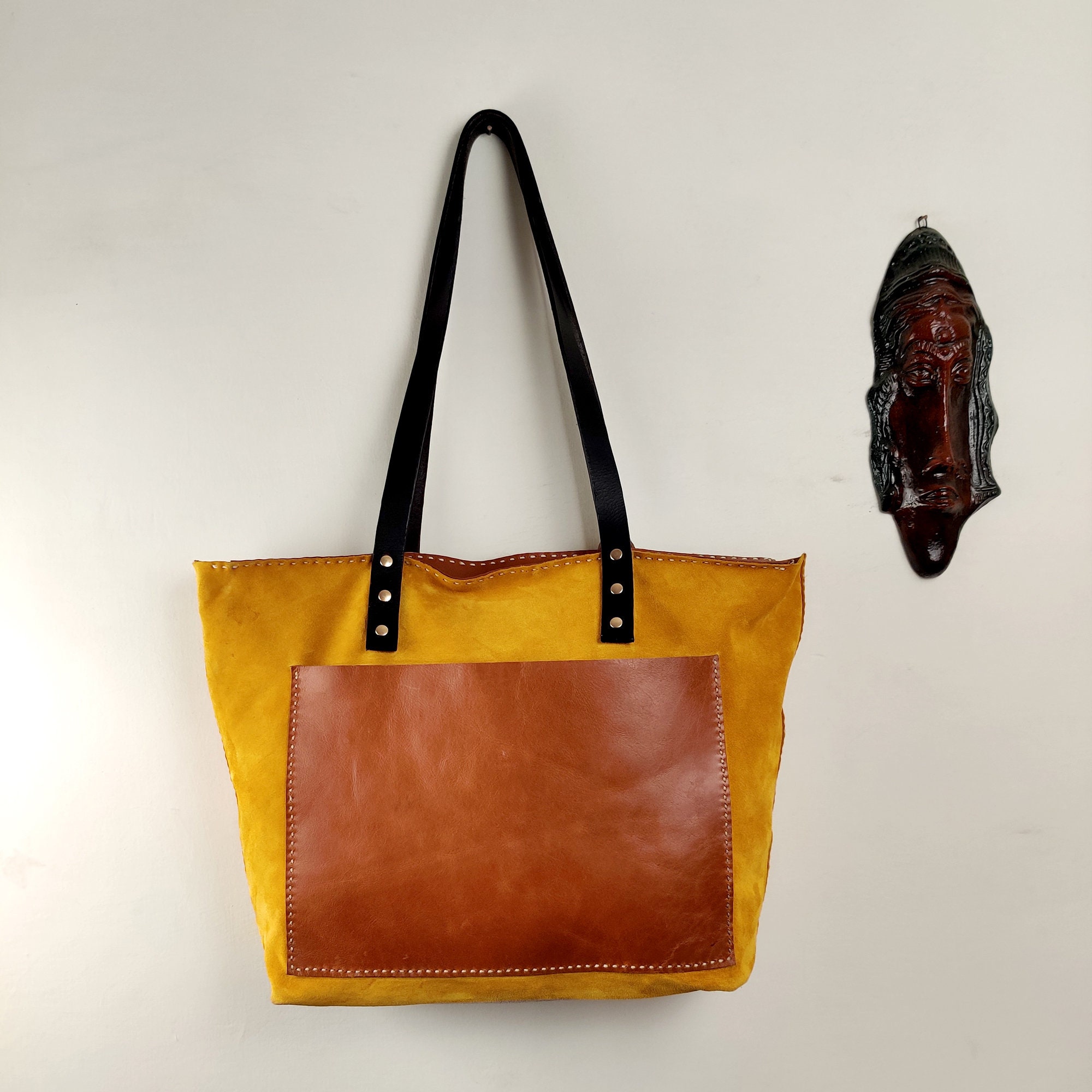 Brown Suede Leather Tote Bag For Women Slouchy Leather Handbag