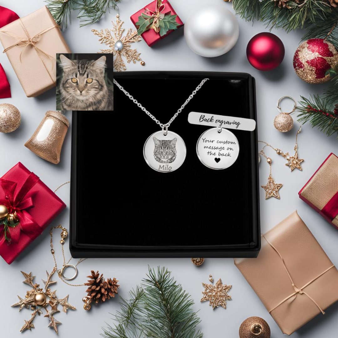 Cat Memorial Portrait Necklace Personalized Gift Cat Remembrance Custom ...