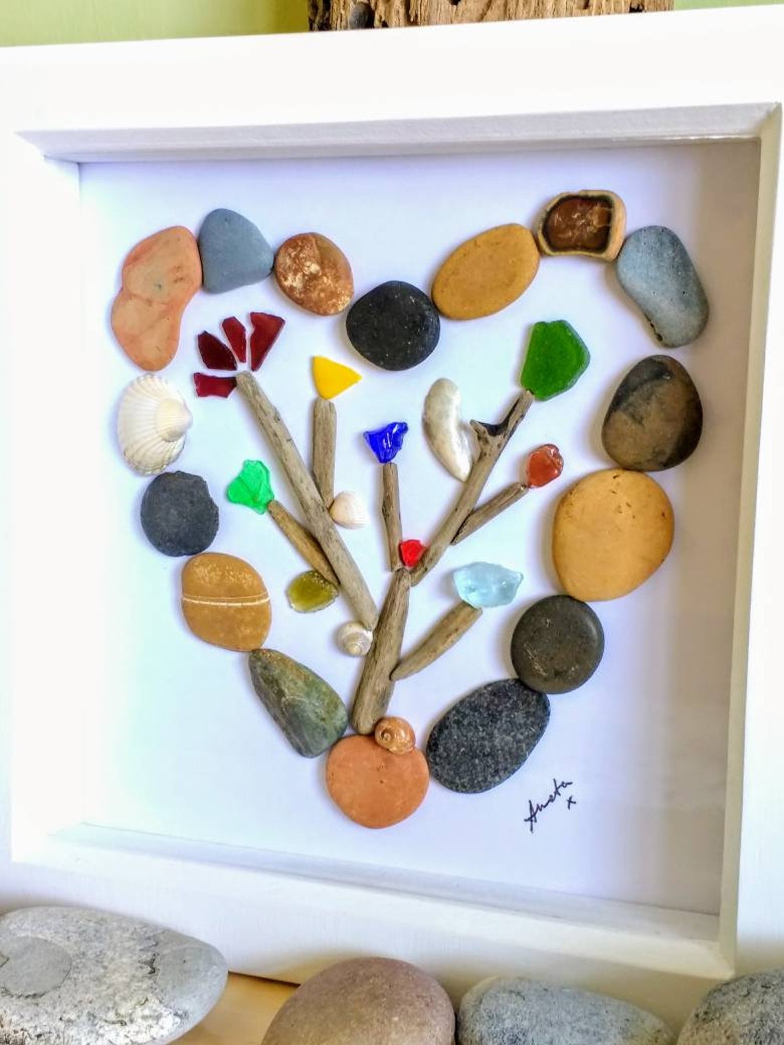 Pebble Art tree From the Sea Pebble Heart - Etsy