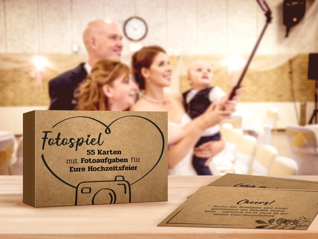 Hochzeitsspiel 55 kreative Fotoaufgaben für Gäste Fotospiel Hochzeit Fotokarten Kraftpapier ...