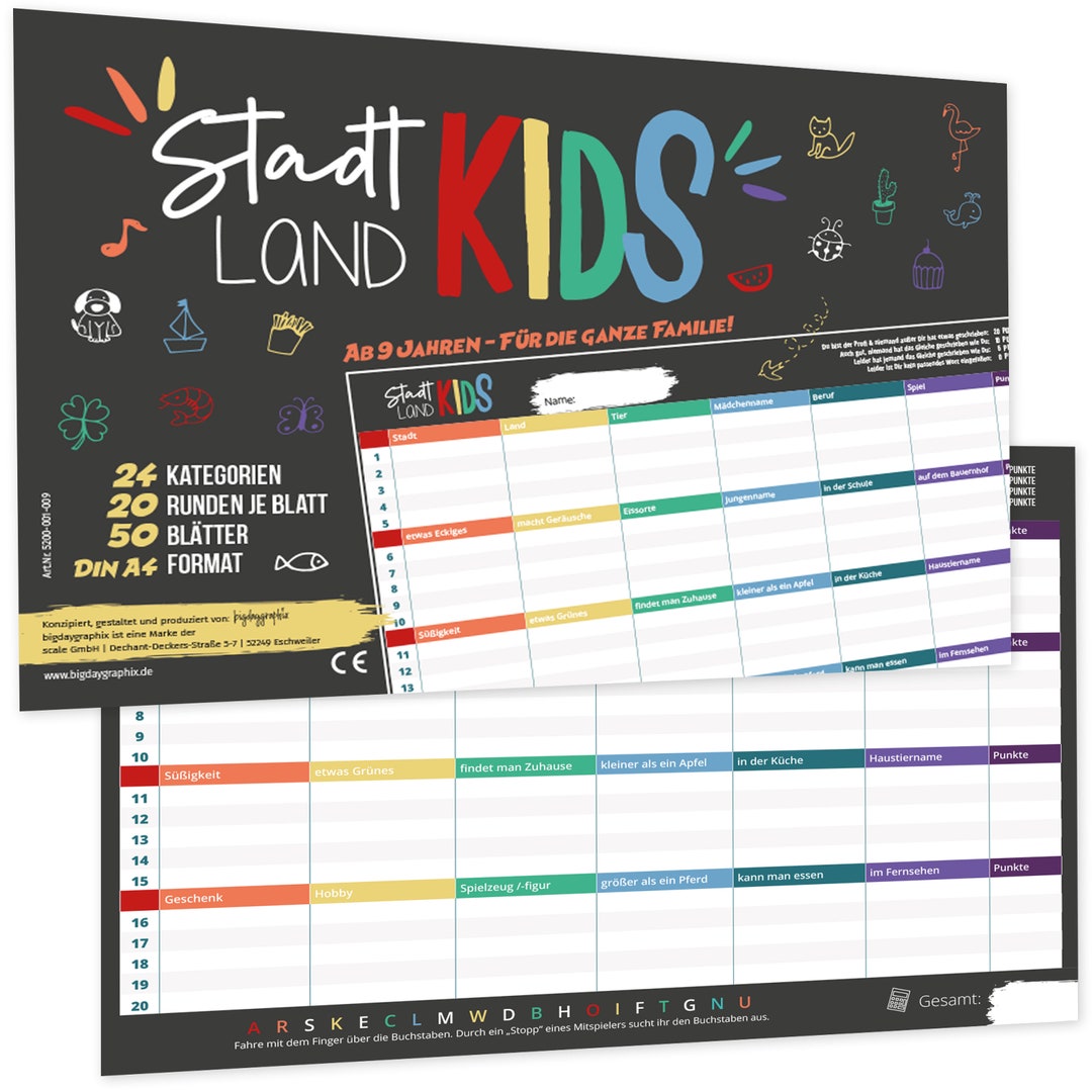 Stadt Land Fluss lustig Stadt-Land-KIDS kreativ Familienspiel ...