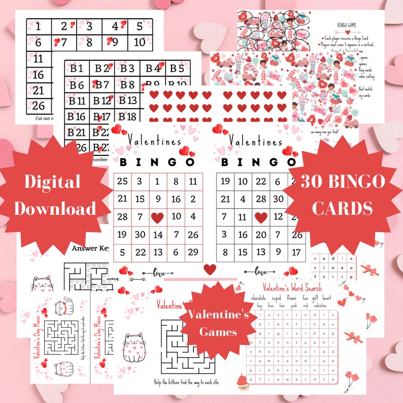 Valentine's Day Bingo Game for Kids Digital Instant Download, Cute ...