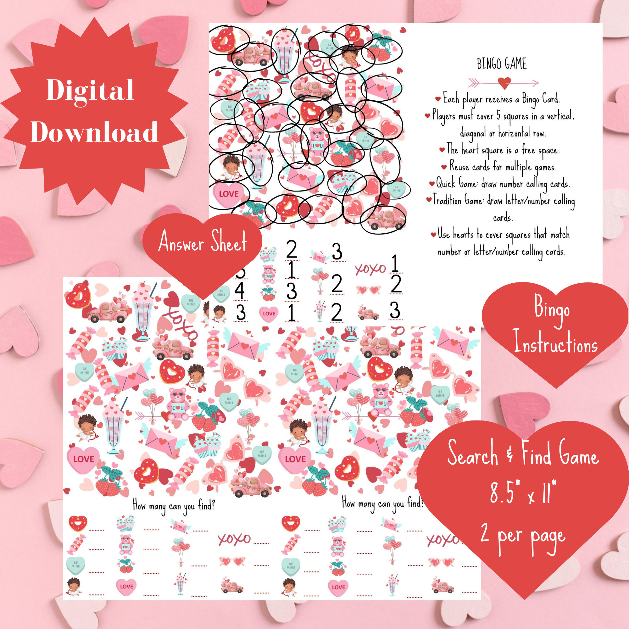 Valentine's Day Bingo Game for Kids Digital Instant Download, Cute ...