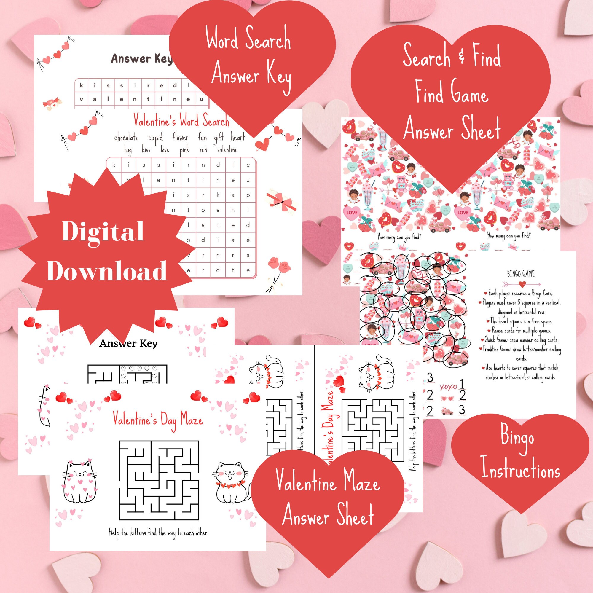 Valentine's Day Bingo Game for Kids Digital Instant Download, Cute ...