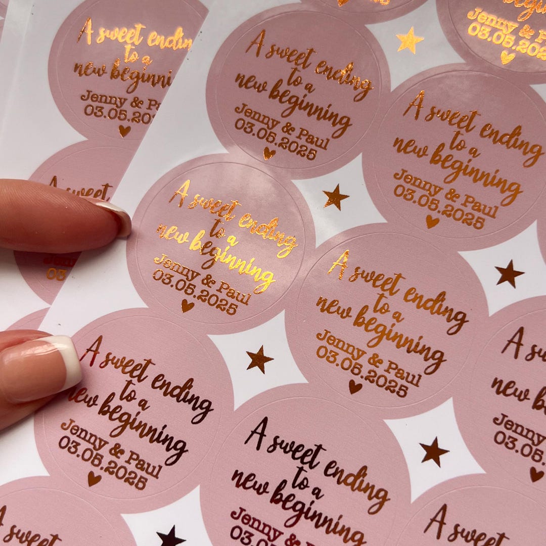 35 A Sweet Ending to a New Beginning Stickers • Sweet Cone Wedding ...