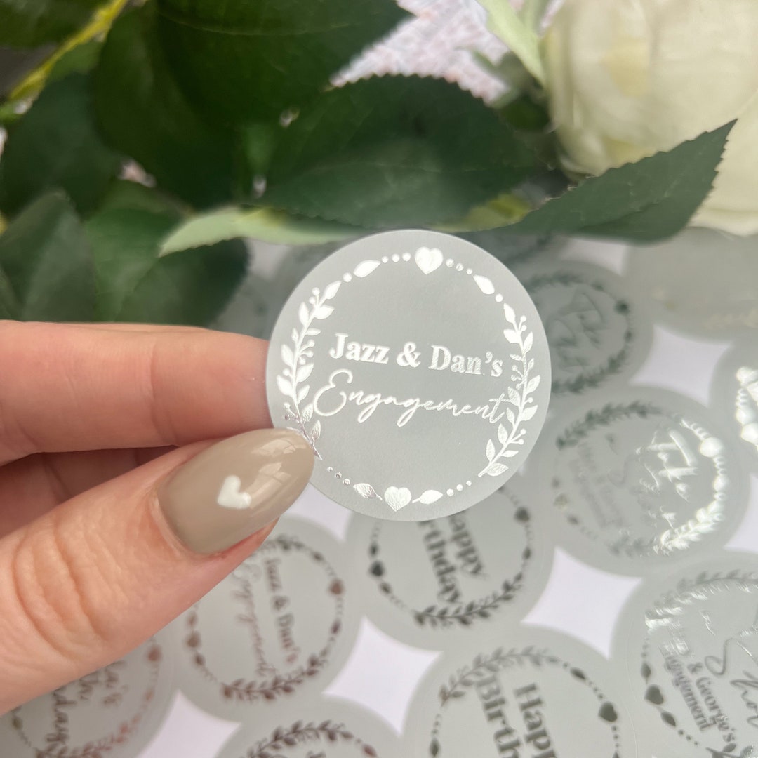35 Foiled Engagement Party Stickers With Wreath Design 37mm Favour ...