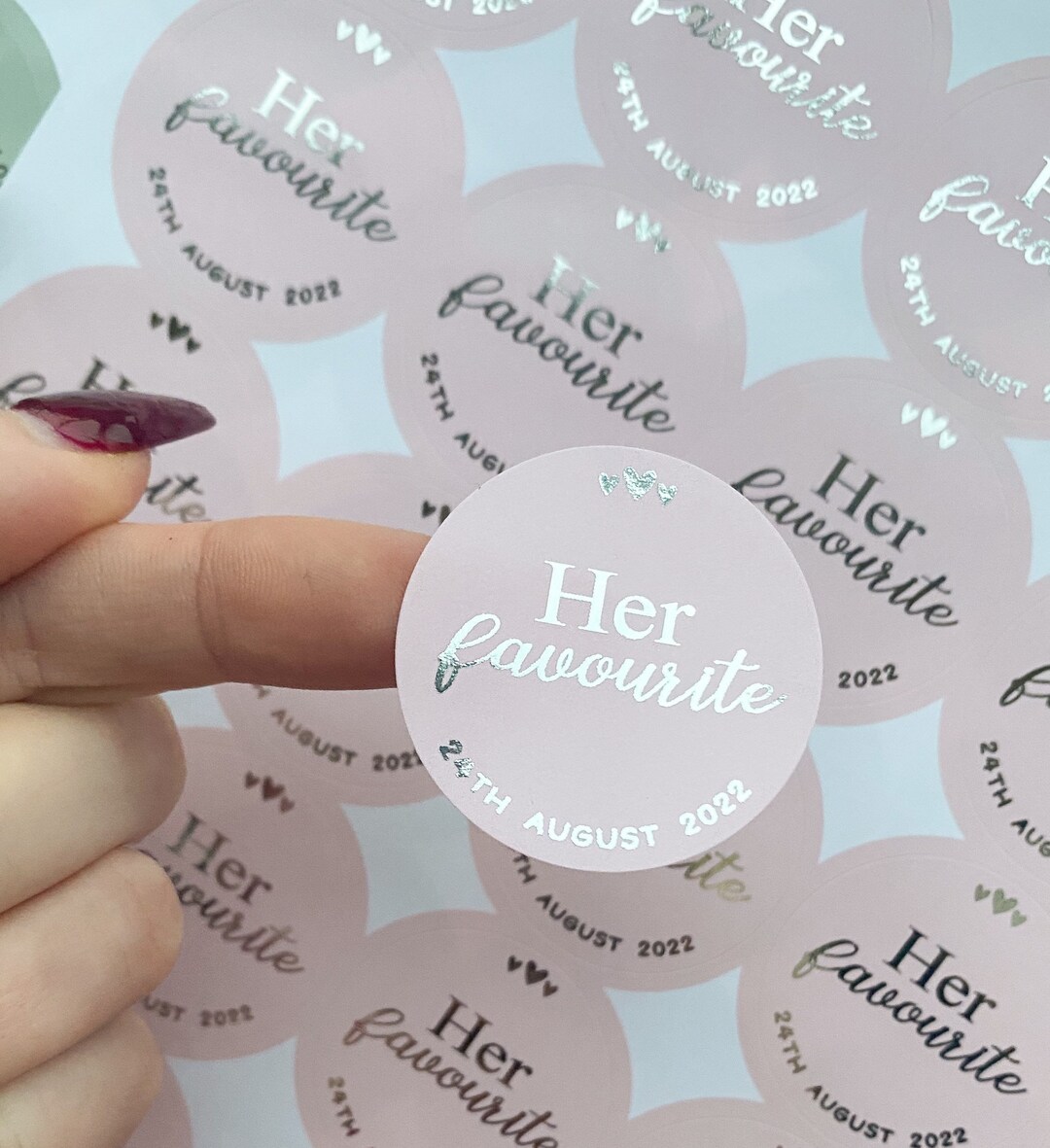 Wedding Foil Favour Stickers • Her Favourite • Sweet Favour Stationery ...