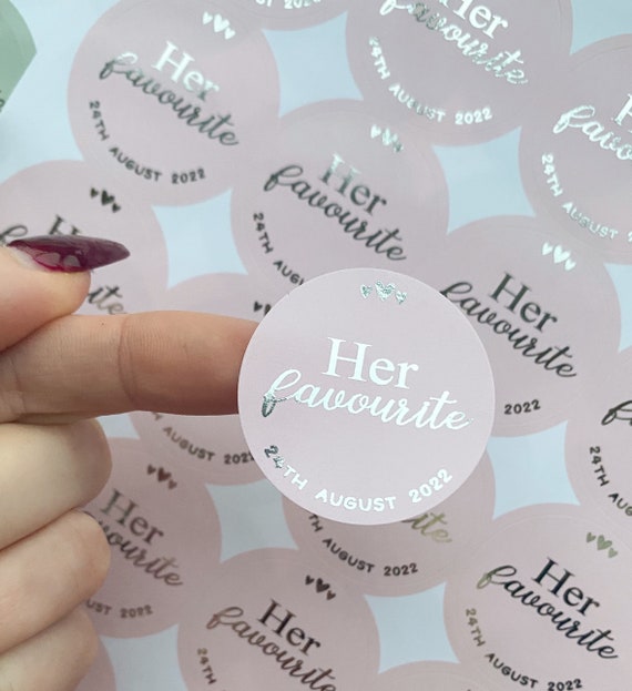 Wedding Foil Favour Stickers Her Favourite Sweet Favour | Etsy UK