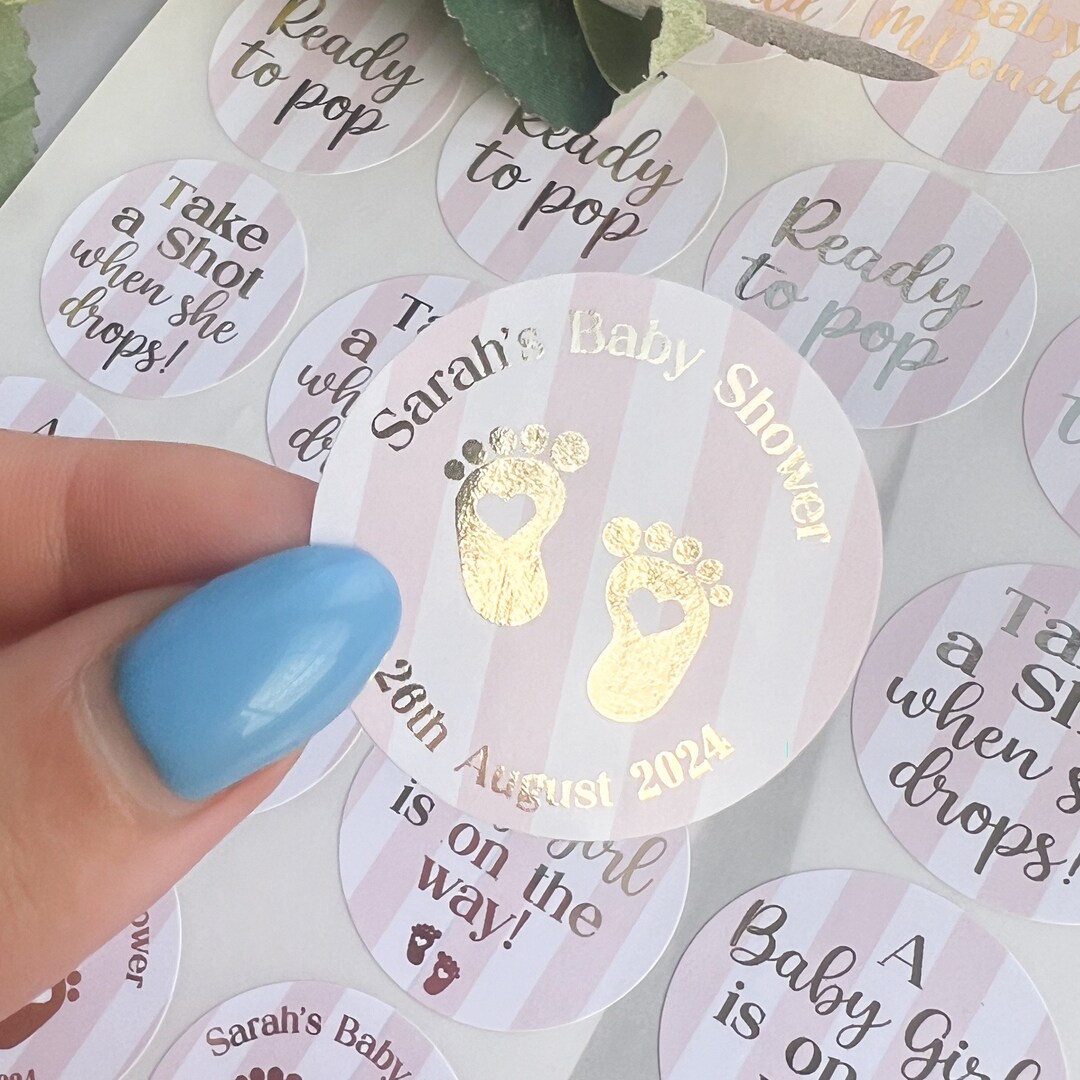 Stripe Baby Shower With Baby Feet Stickers | Baby Girl Theme ...