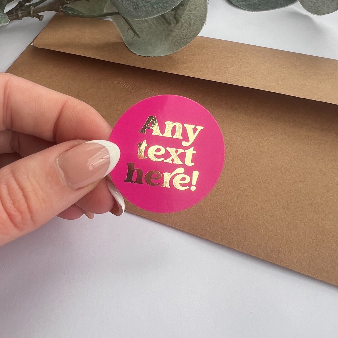 FUCHSIA PINK Glossy Your Text Here Stickers • Custom Text in Retro Type ...