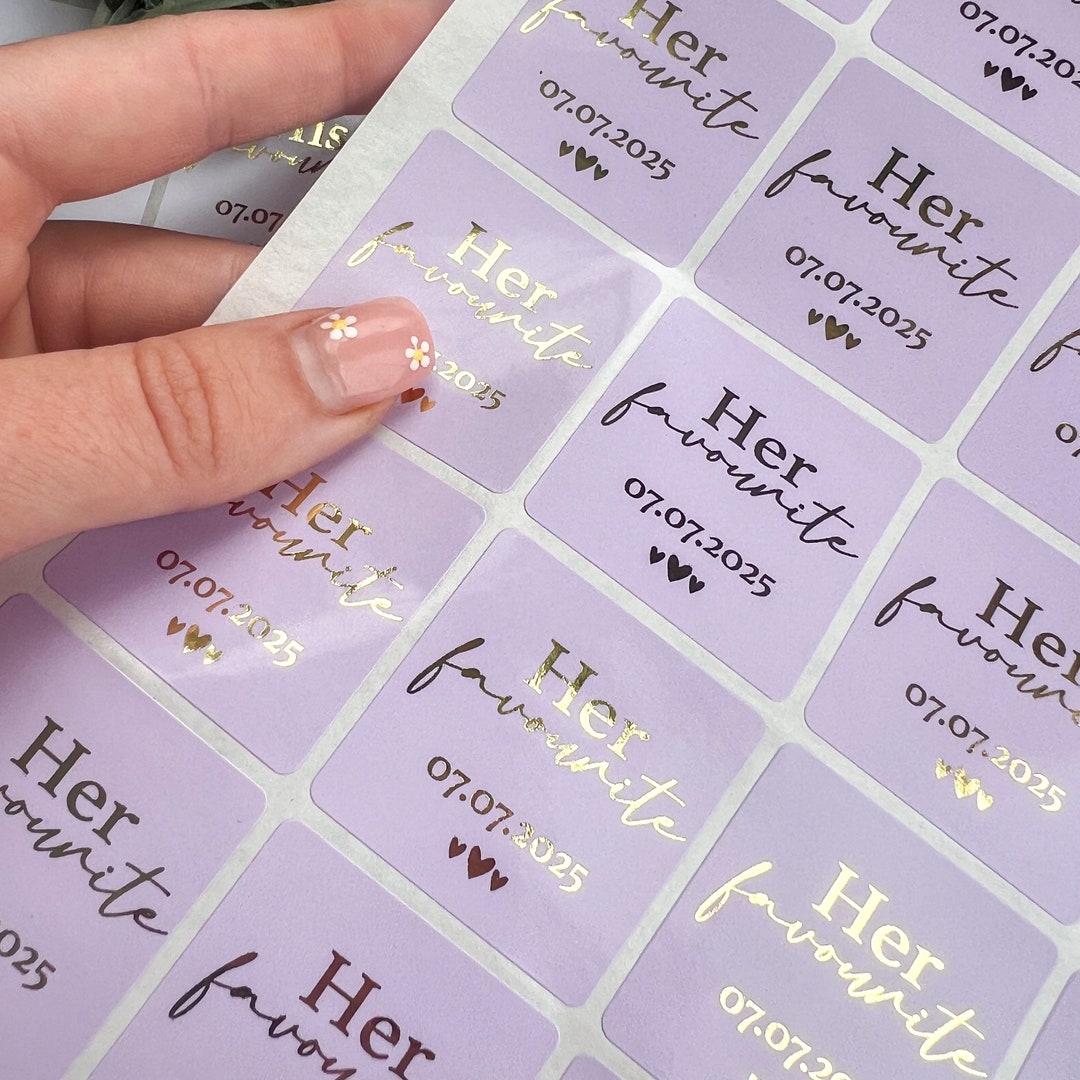 Wedding Foil Favour Stickers HER Favourite Sweet Favour Stationery His ...