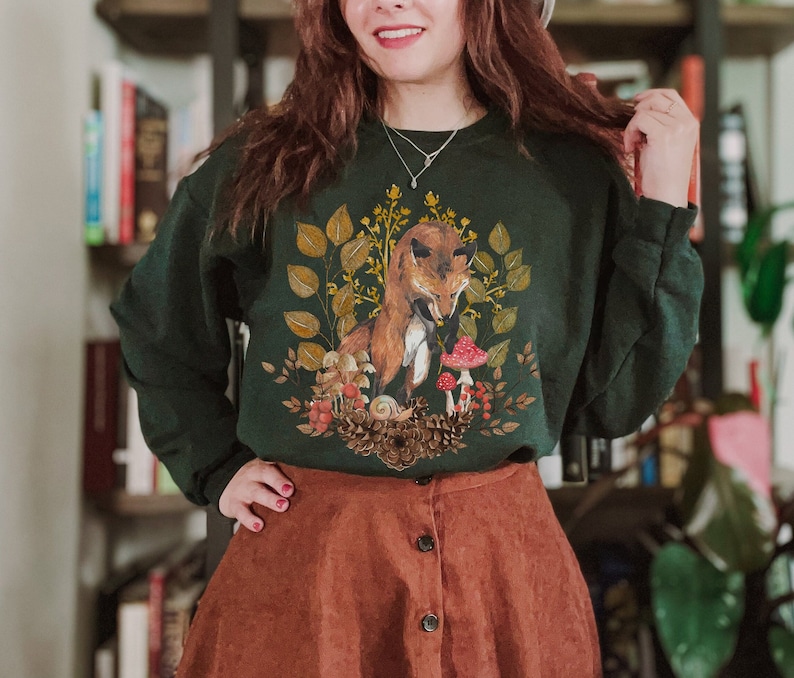 Fox Sweater Forestcore Sweatshirt Mushroom Sweater Goblincore - Etsy